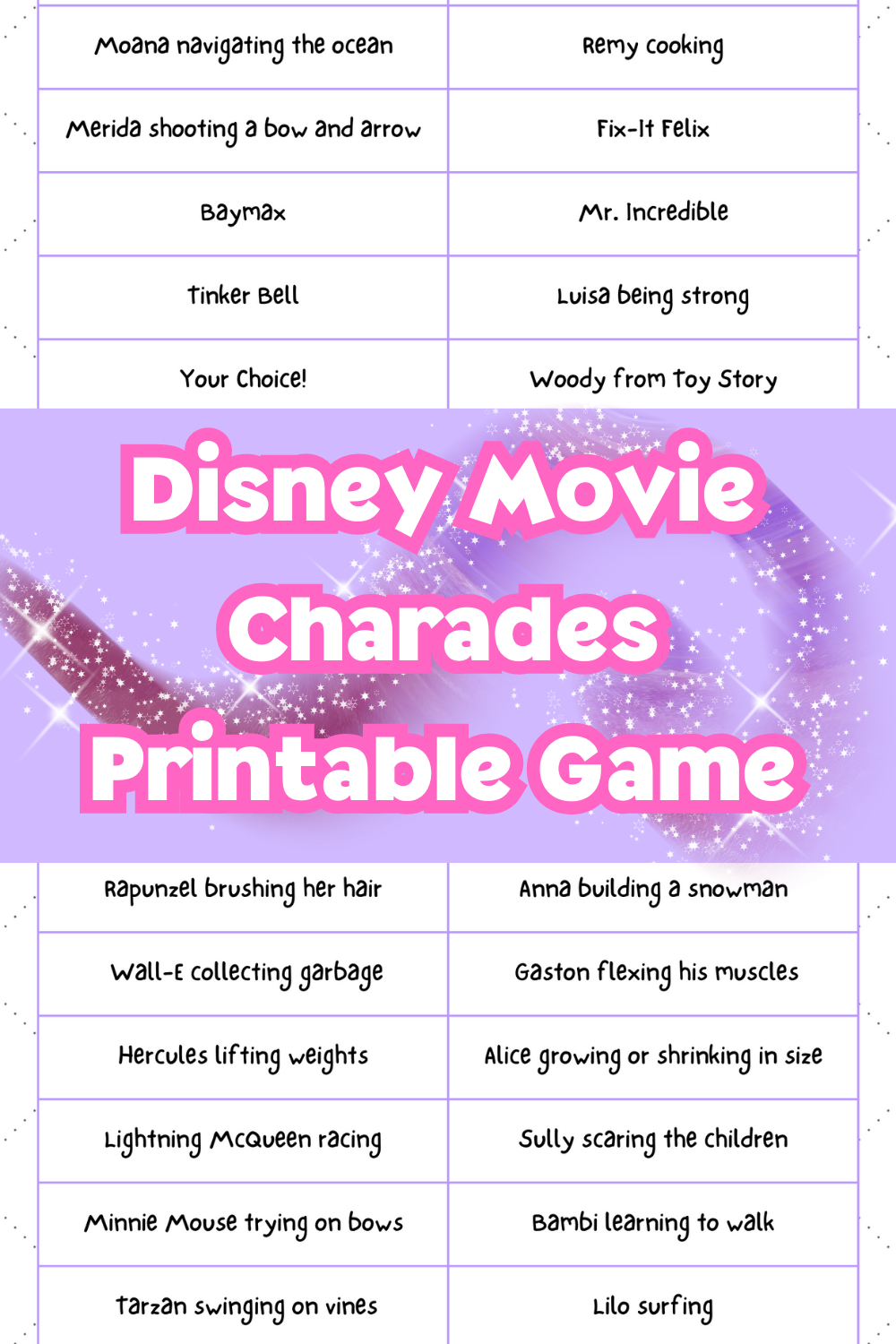 Disney Movie Charades Printable Game - Pixie Dusted Journeys